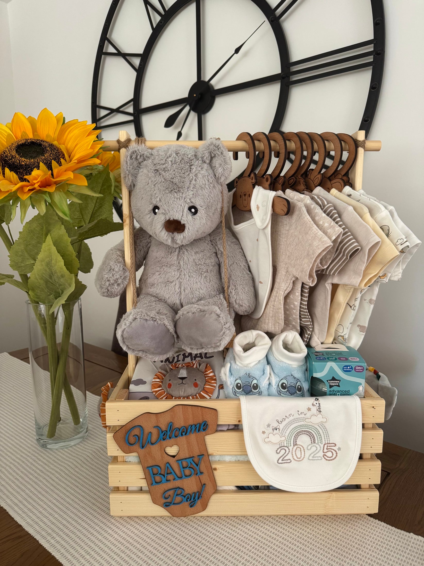 Personalised Wooden Baby Hamper Crate – Handcrafted by EMO