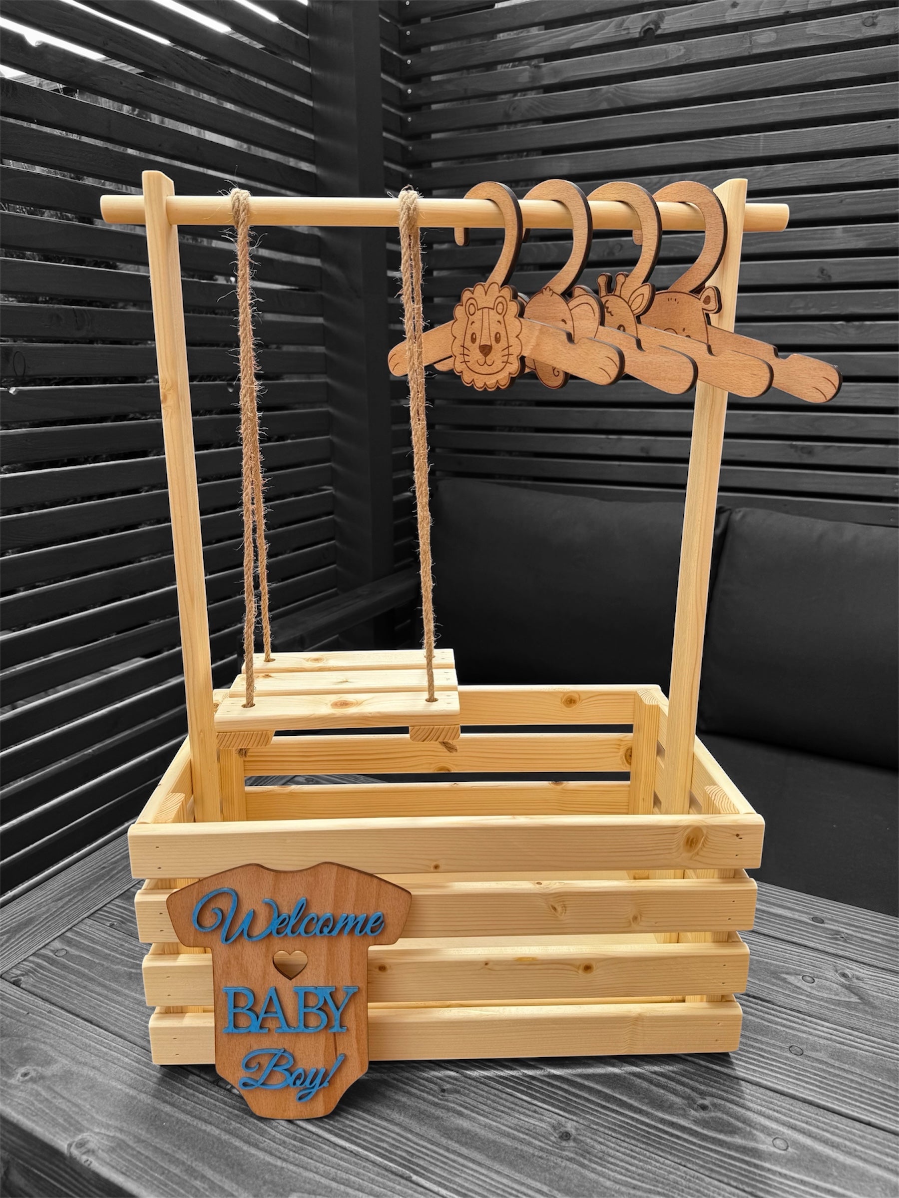 Personalised Wooden Baby Hamper Crate – Handcrafted by EMO