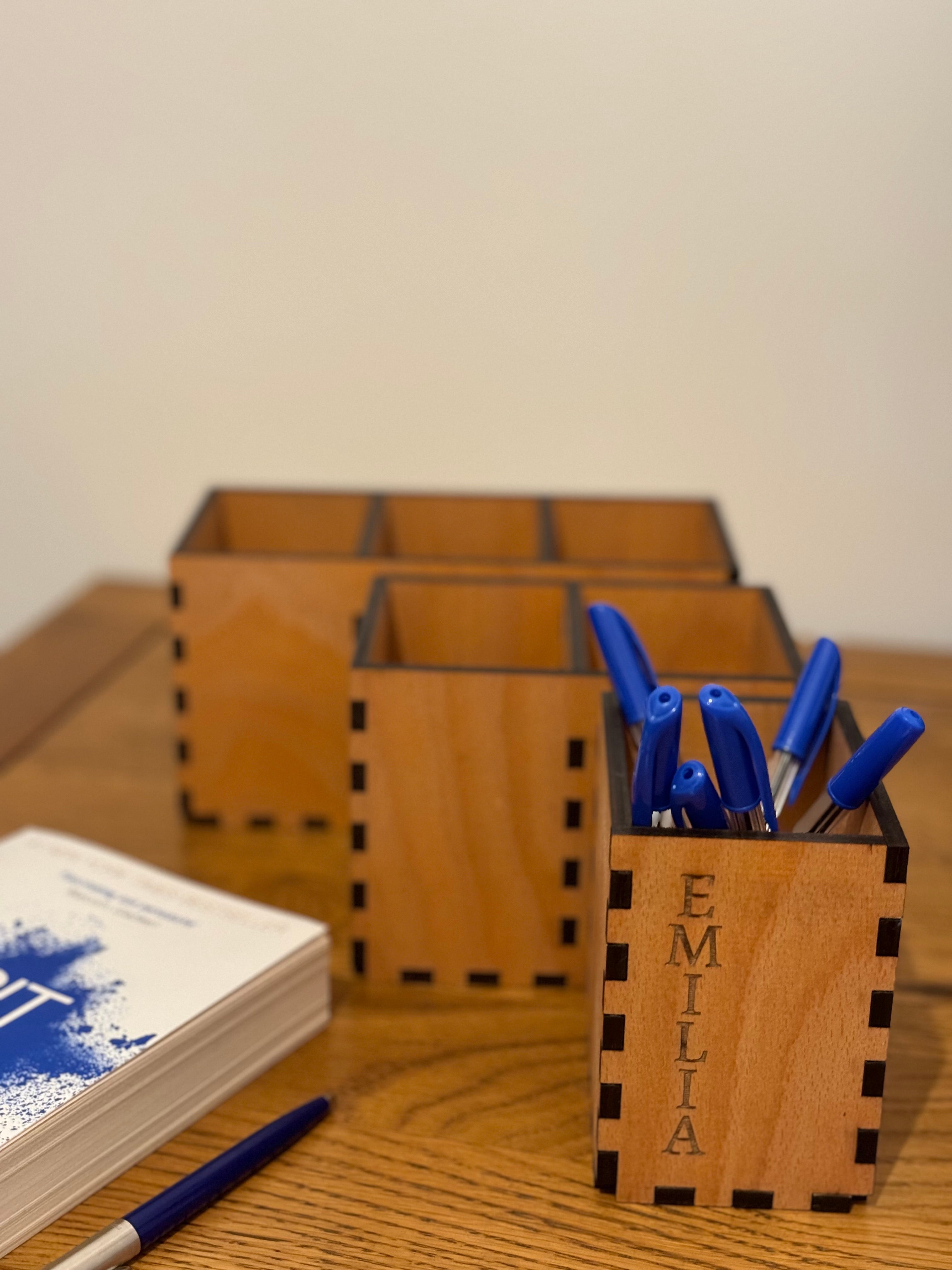 Personalised Wooden Stationery Holder | Custom Desk Organiser ...